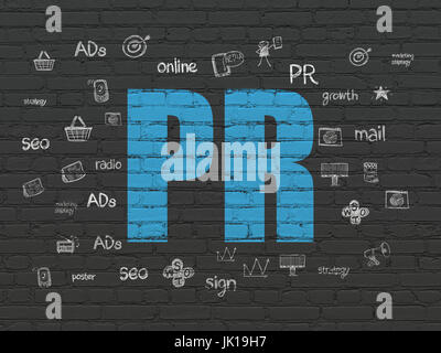 Marketing concept: PR on wall background Stock Photo - Alamy