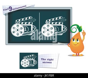 Kids game find differences. Cinema icons set, vector illustration ...