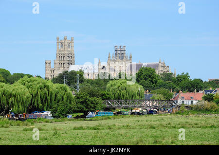 Ely Cathedral, river Ouse, fenland, Cambridgeshire England UK English ...