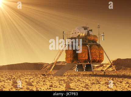 Descent Module Of Interplanetary Space Station And Astronauts On ...