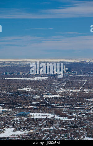 USA, Colorado, Golden, elevated view of Denver from Lookout Mountain ...