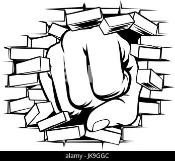 Fist breaking through a brick wall Stock Photo: 101580963 - Alamy