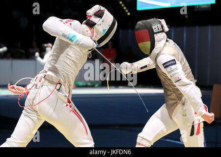 (dpa) - German foil fencer Peter Joppich (Koblenz) cheers on the ...