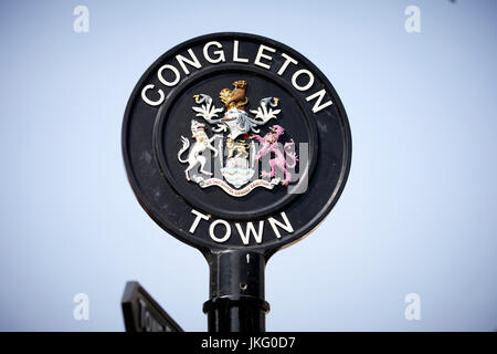 Cast metal tourist sign Congleton Town Centre, Cheshire, England Stock ...