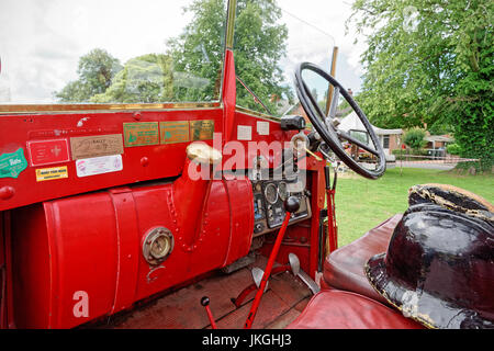 old red fire engine leyland truck 1940's wooden ladder UK England Stock ...