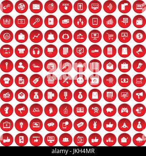 Digital vector red startup icons with drawn simple line art info ...
