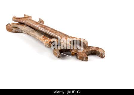 old rusty spanners isolated on white background Stock Photo - Alamy