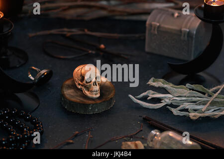 Sinister ritual of death worship. Halloween concept. Black magic Stock ...