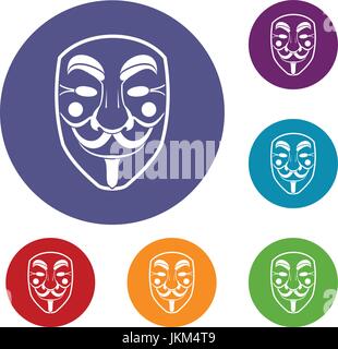 Vendetta mask icons set flat Stock Vector Image & Art - Alamy