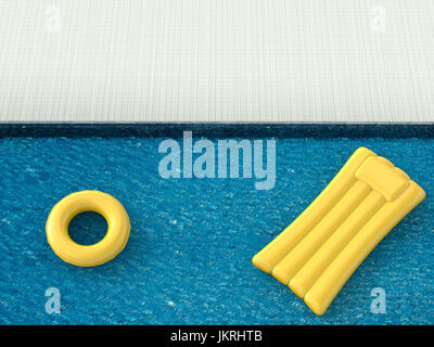 Yellow pool float, ring floating in a refreshing blue swimming pool. 3d ...