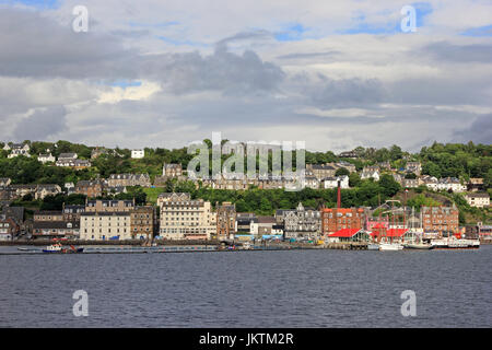 Oban, Scotland, The waterfront of Oban with the McCraig's Tower folly ...