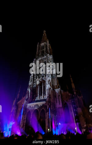 Ulm Minster with different light colours, world's tallest church spire ...