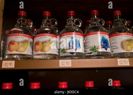 A selection of Austrian liquors on sale in Tirol Geniessen shop Stock ...