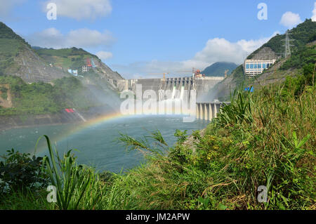 Tian'e. 26th July, 2017. Longtan hydropower station opens its sluice to ...