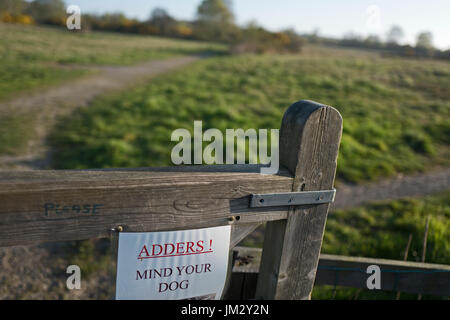Adder beware sign on heath North Norfolk Stock Photo - Alamy