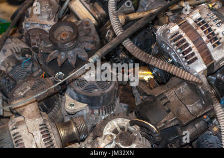 shelf full of used engine parts Stock Photo - Alamy