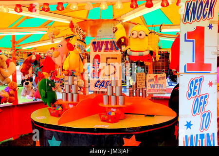 Prizes on display at a fun fair stall in Lampton Park, Hounslow, West ...