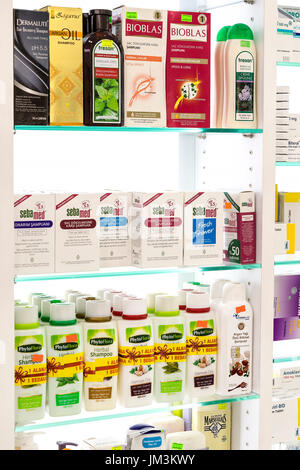 MARMARIS, TURKEY - 1 MAY , 2017: Pharmacy cabinets with medicines and ...