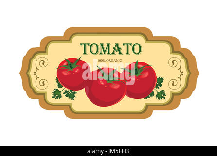 Tomato label. Vegetable logo. Retro sticker of naural product tomatoes ...