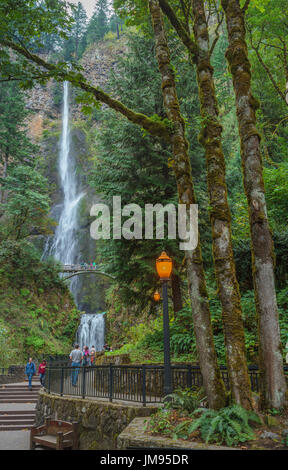 Multnomah Falls waterfall Benson Footbridge bridge Columbia River Gorge ...