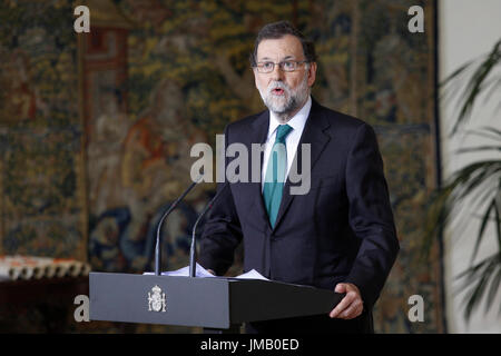 The President of Spain Mariano Rajoy, during an election rally in Palma ...
