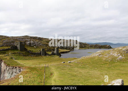 Dunlough Castle standing on the isthmus connecting Three Castle Head ...