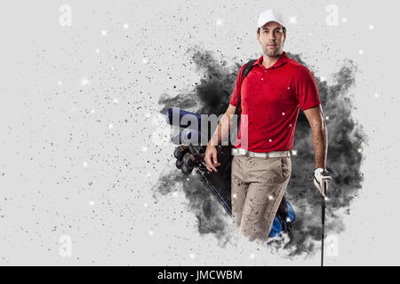 Golf Player with a red uniform coming out of a blast of smoke Stock ...
