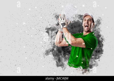 Golf Player with a green uniform coming out of a blast of smoke Stock ...