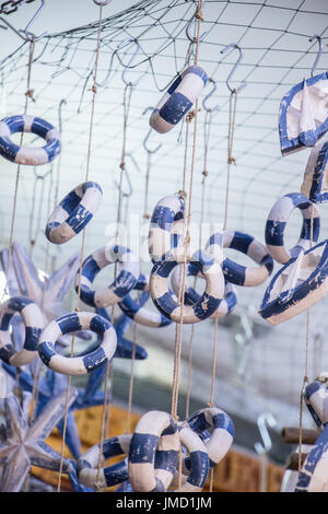 Set of decorative life preservers in blue and white color Stock Photo ...