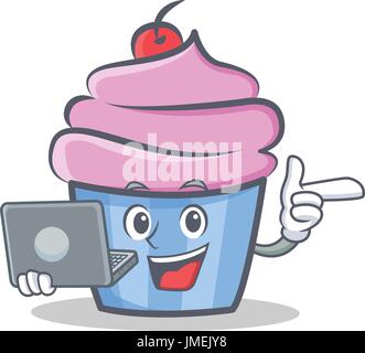 Cherry cake cartoon character bring information board. Vector ...