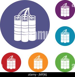 Dynamite sticks, set. Red sticks with burning fuses and explosion timer ...