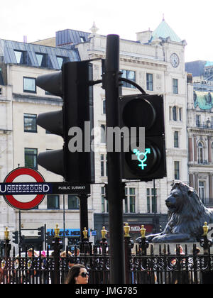 LGBT traffic Lights at Trafalgar Square in central London UK ...