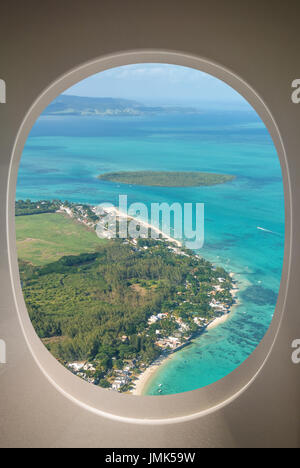 Mauritius Island aerial view through aircraft windows Stock Photo - Alamy