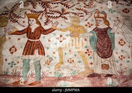 Danish medieval fresco from the 15th century in the late Gothic style ...