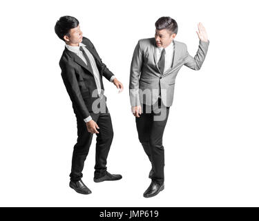 Male and female business people slapping eachother high five Full body ...