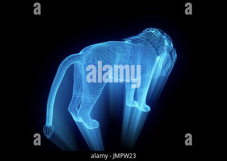 Lion in Hologram Wireframe Style. Nice 3D Rendering Stock Photo - Alamy
