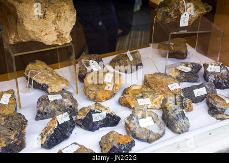 Different sizes and colours of Blue John for sale in shop at the Blue ...