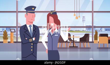 Pilot captain and stewardess, airplane crew standing next to aircraft ...