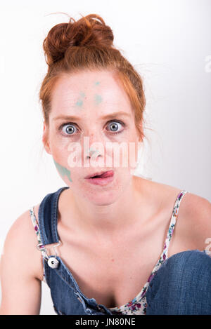Portrait of a slender red-haired woman in a business black suit Stock ...