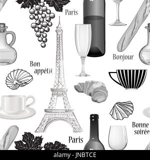 Travel Paris cuisine seamless pattern Famous french food wallpaper ...
