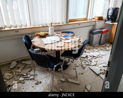 Ruined kitchen by collapsed ceiling Stock Photo - Alamy