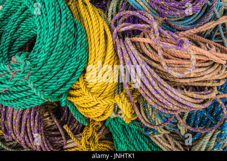 Colorful sink, hydropro and float ropes used for lobster traps sit in a ...