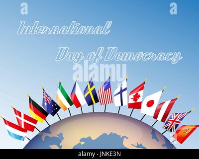 Earth and the flags of democratic States with the text international ...