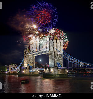 Tower Bridge with firework in London, England (celebration of the New ...