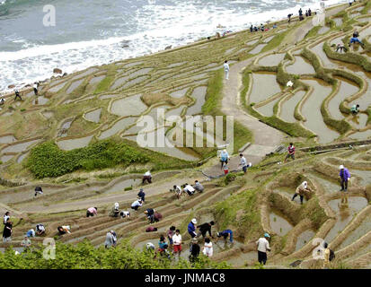Wajima, Japan at Shiroyone Senmaida rice terraces during a winter light ...
