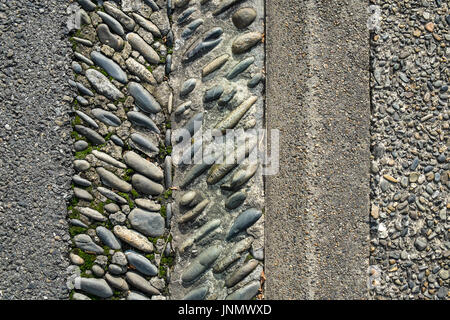 Roadside gutter lined with rounded stones, Monein, France Stock Photo ...