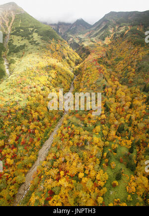 Autumn Leaves in Mt. Tokachi Observatory, Hokkaido, Japan Stock Photo ...