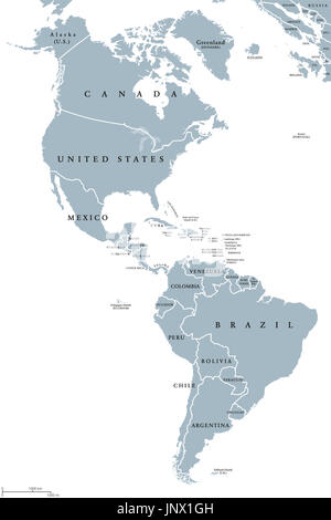 Map of south and north america with countries, capitals and major ...