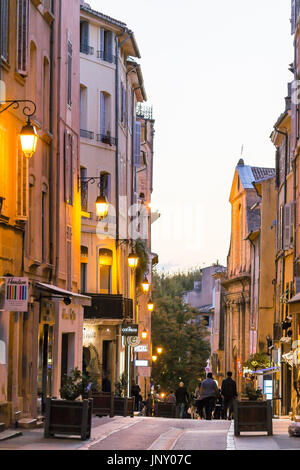 France Provence Aix en Provence night street scene restaurant people ...