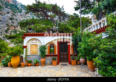 The monastery Agios Georgios, located in the Selinari gorge on Crete ...